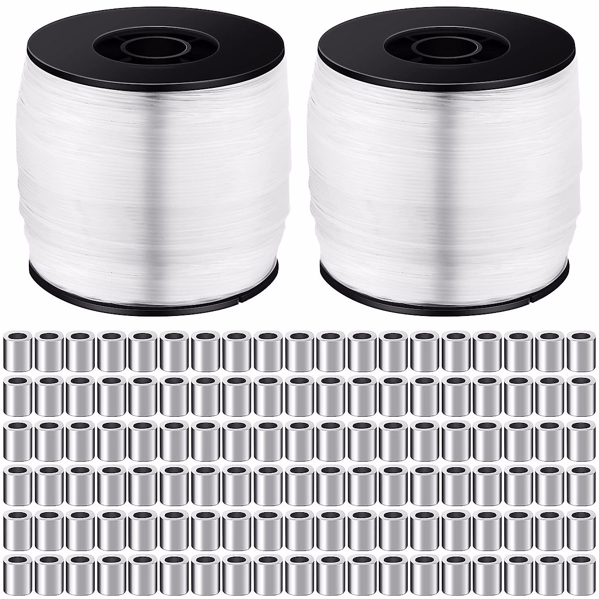 Sumind Strong Clear Picture Hanging Wire Invisible Picture Frame Fishing Wire up to 100 Lbs 656 Feet Monofilament Fishing Line with Aluminum Crimping Loop Sleeves(2 Roll,0.8 mm)