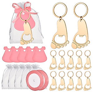 YKLIGTN 50 Pieces Baby Footprint Keycahin Bottle Openers Baby Boy or Girl Shower Decarotions Party Favors，Gifts or Souvenirs for Guests Bulk with DIY Tags and White Organza Bags Game Gifts (Pinkl)