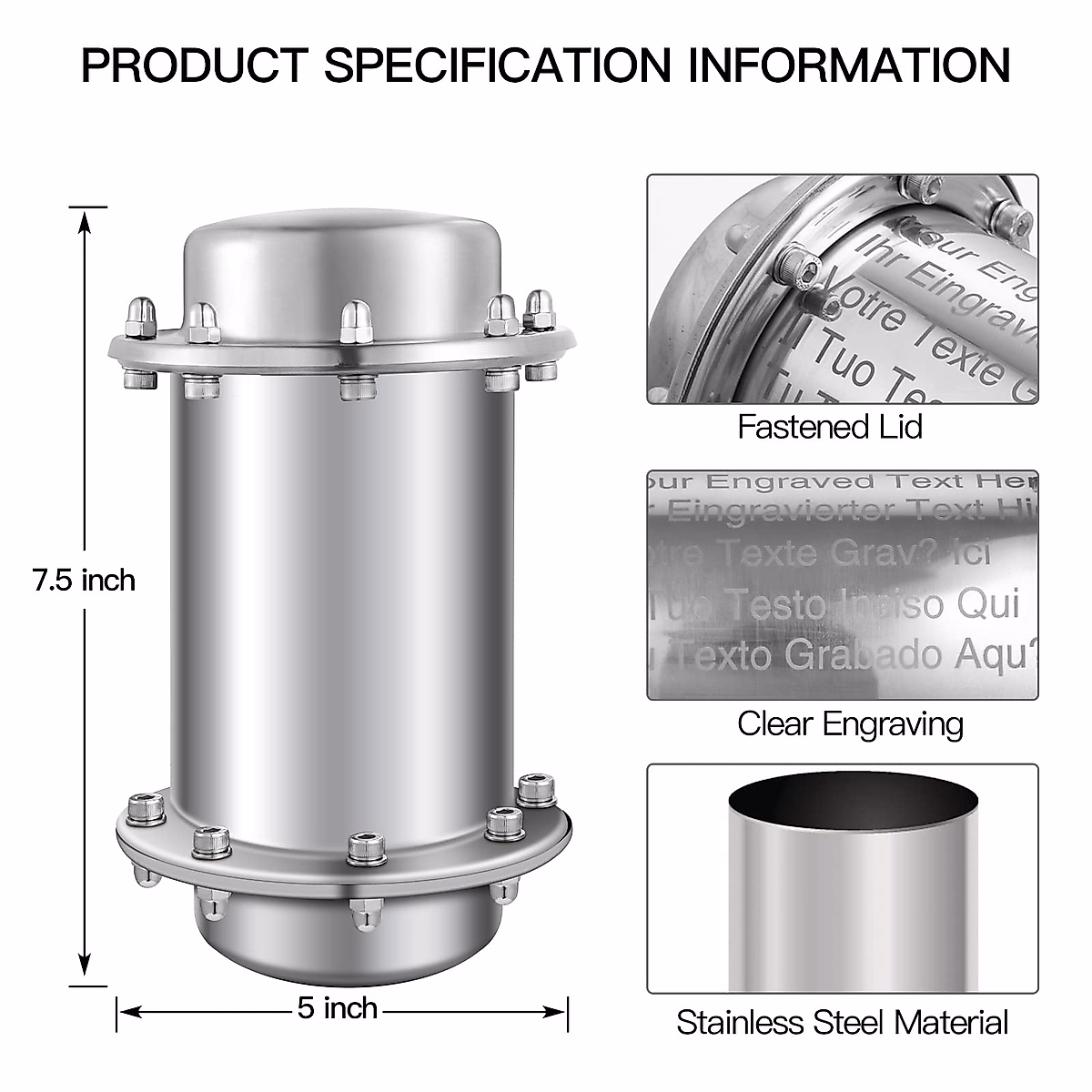 Dinikally Personalized Engraved Time Capsule Custom Waterproof Stainless Steel Container (10.2 inch)