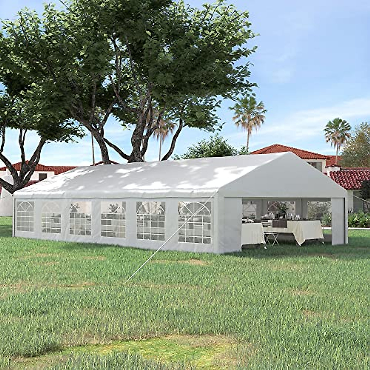 Outsunny 23' x 39' Party Tent & Carport, Large Outdoor Canopy Tent with Removable Sidewalls, 2 Doors and Windows, White Tents for Parties, Wedding, Events, BBQ Grill