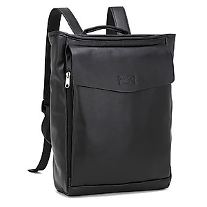 Kah&Kee Feaux Leather Backpack Purse for Women Casual Travel Daypack with Laptop Compartment 13 Inch (Black)