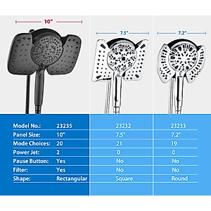 INAVAMZ Black Shower Heads with Handheld Spray Combo 2.5GPM: 10” Rainfall Shower Head & Detachable Shower Head, 10 Spray Settings Handheld Shower Head with ON/OFF Switch and 15-Stage Filter