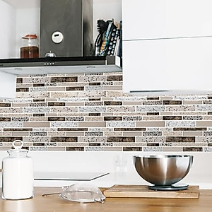 Art3d Peel and Stick Backsplash Tiles for Kitchen, 10-Sheet Stick on Wall Tiles for Kitchen Bathroom Laundry Room Back Splashes, 12 x 12 Inch, Brown Stone Design