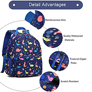 Backpack Toddler Girl, 13.80" x 11.02" x 4.72" Unicorn Backpacks with Adjustable Padded Shoulder Straps For Age 3-6 (Dark Blue Dinosaur)