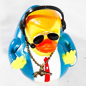 Large Rubber Duck Ornaments for Car Accessories Dashboard Decorations Trump Duck Toys with Sunglasses Headphones and Necklace (Style A)