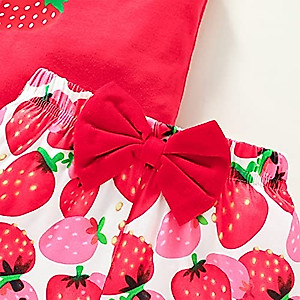 Toddler Baby Girl Summer Outfits Letter Print Sleeveless Tank Top+Tassel Shorts+Headband Clothes Set Strawberry (Red, 18-24 Months)