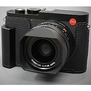 LIM'S Genuine Italy Leather Camera Half Case Metal Grip Dovetail Plate for Leica Q3 [Black]