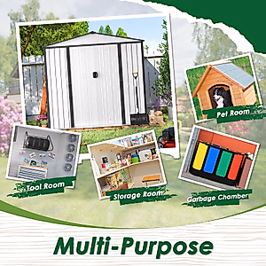 Patiomore 4x6 FT Outdoor Storage Shed Double Sloping Roof Garden Shed, Metal Shed Kit with Double Doorknobs and Air Vents Galvanized Metal Storage Shed with Sliding Door, White