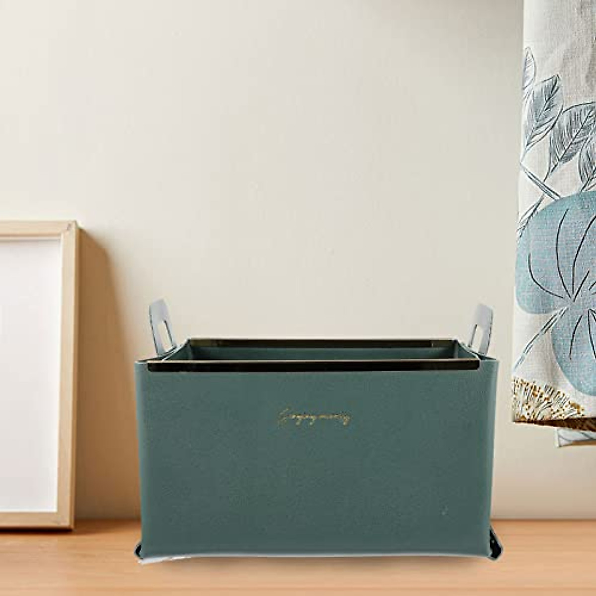 Cabilock Foldable Leather Storage Basket Desktop Sundries Box Cosmetics Storage Bin Vanity Tray Snack Case Vegetable Basket for Organizing Shelf Closet Cabinet Green