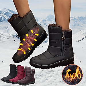 Padaleks Women's Snow Boots Winter Fur Lined Warm Shoes Anti-Slip Boot Waterproof Outdoor Short Bootie Side Zipper