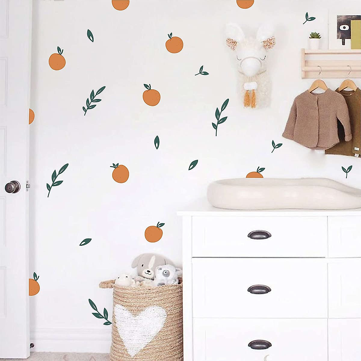 IKEYU Tangerines Green Leaves Wall Decals Boho Wall Decal Stickers Fruit Orange Wall Decal Kitchen Plant Leaf Wall Stickers for Nursery Bedroom Bathroom Kids Room Decor