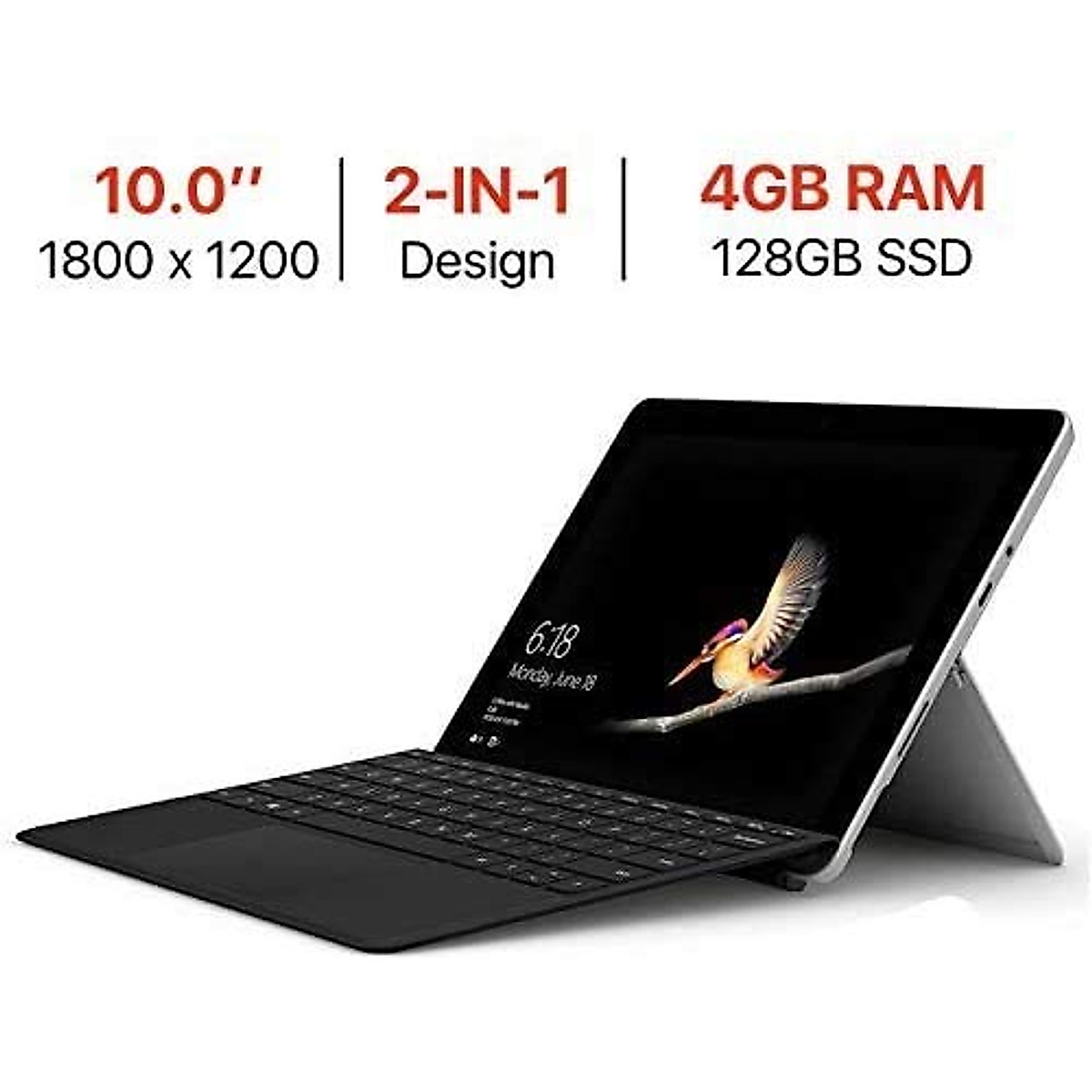 Microsoft Surface Go 10’’ Touchscreen (1800x1200) PixelSense Display w/Surface Type Cover, Intel Pentium Gold 4415Y Facial Recognition USB-C Windows Ink Active Windows 10 S Mode 4GB RAM 128GB SSD