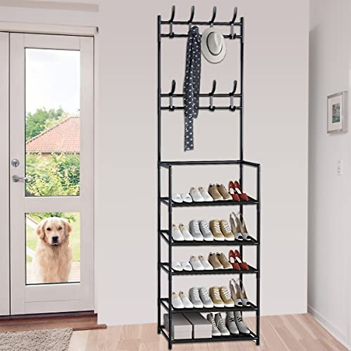 Shoe Rack For Closet,Shoe Organizer With Hat Bag Coat Hanger Racks,Entryway Stand Shelf For Shoes Storage And Organization, 5 tiers (60cm)