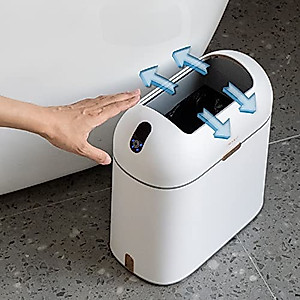 EMANE Motion Sensor Butterfly Lid Trash bin White Water Proof Golden Button for Office use, Kitchen, Bathroom Touchless Trash can