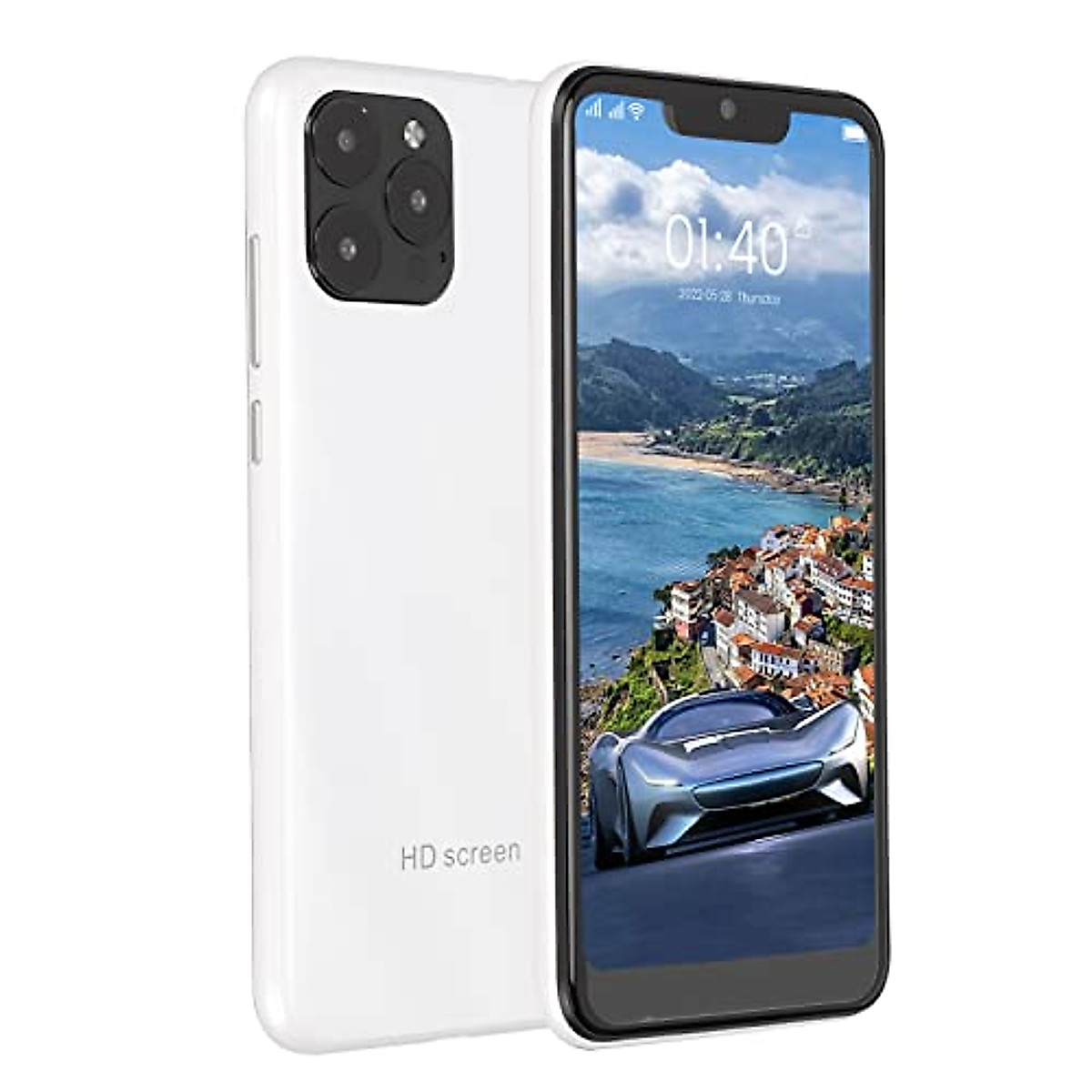 IP13 6.1 Inch HD Screen Smartphone 3G Unlocked Cell Phone, Dual SIM Slim Mobile Phone Support Face Recognition, 6799 10 Core CPU Processor, 3GB 32GB, Front and Rear HD Camera, 2800mAh(White)
