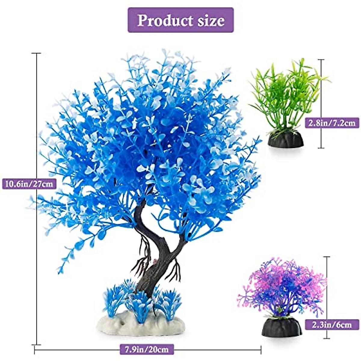 HITOP Pets Plastic Plants for Fish Tank Decorations Large Artificial Aquarium Decor (Blue-White Tree)