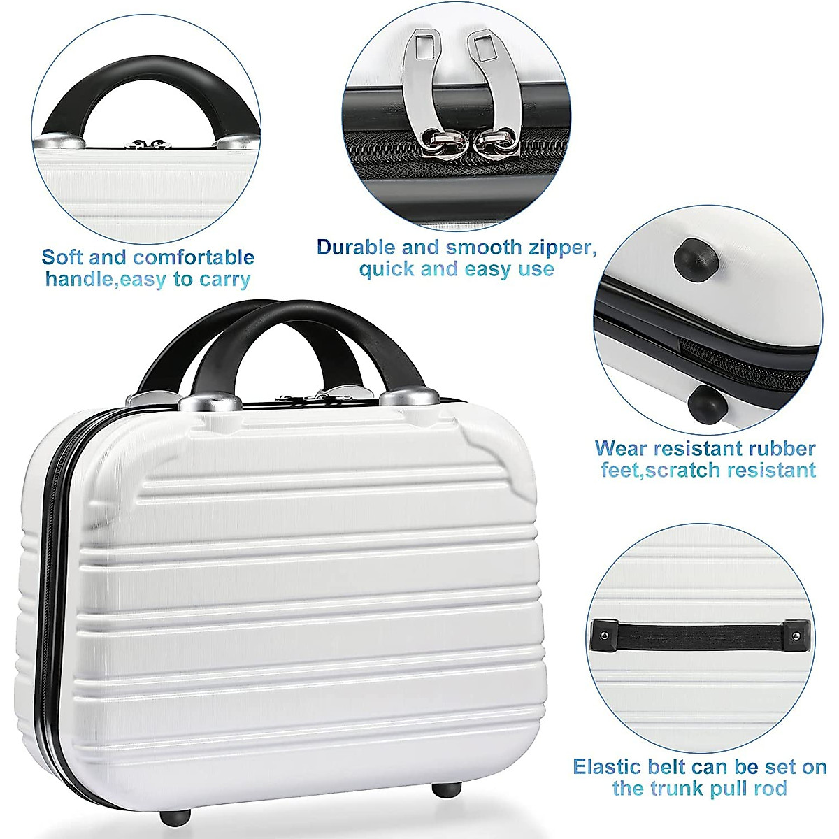 Hard Case Luggage 2 Piece Sets Carry On Luggage Lightweight With Spinner Wheels Rolling Suitcase 22x14x9 Airline Approved PC+ABS TSA Lock Hardshell Travel Carry On Hardside 14/20 Inch 2PCS,White