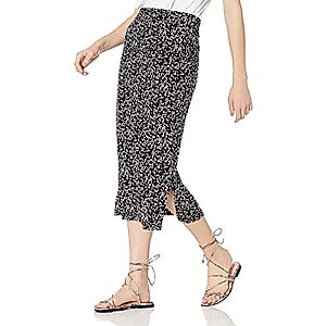 Amazon Essentials Women's Pull-On Knit Midi Skirt (Available in Plus Size), Black/White, Abstract/Animal, Large