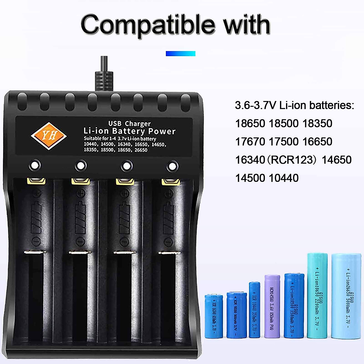 18650 battery Charger，4-Slot Intelligent Battery Charger for 3.7V Li-ion 3.7V Li-ion 18650,26650,18500,18350,16650, 16340 Rechargeable Battery(no battery)