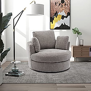 360° Swivel Accent Barrel Chair with 3 Pillows Furniture Set,Upholstered Oversized Leisure Round Loveseat Recliner Cozy Club Sofa Chaise Lounge Circle Armchair for Living Room/Hotel/Nursery/Office