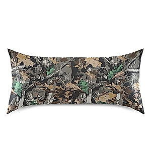 TropicalLife Camo Tree Leaves Pattern Satin Pillowcase Covers Envelope Closure, Rectangular Pillow Cases Decorative Standard Size Camouflage Throw Pillow Cover for Home Hotel Sofa Bed Decor