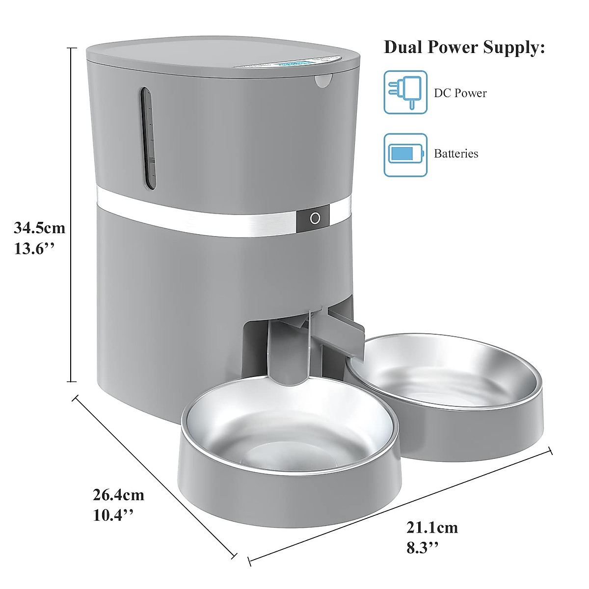 Automatic Cat Feeder, HoneyGuaridan Pet Feeder for Multiple Cats&Dog Food Dispenser with Splitter,Portion Control and Voice Recording Dual Power Apply Food Alarm (Two Way Pet Feeder)