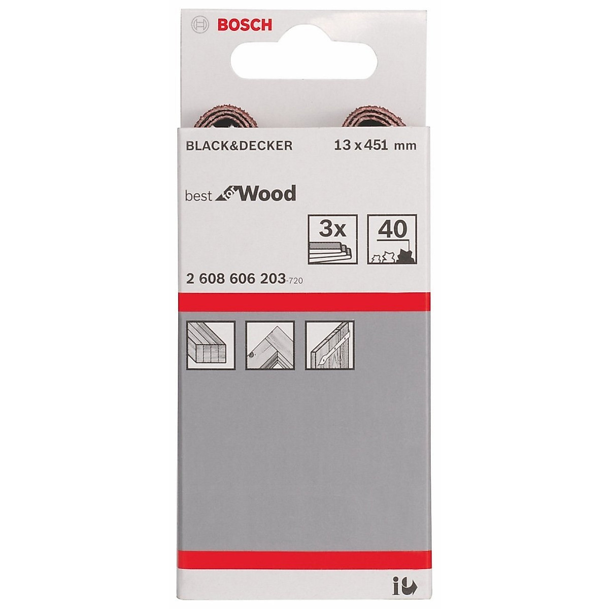 Bosch Professional 2608606203 Sanding Belts13x451 G40, Red, 13 mm x 457 mm