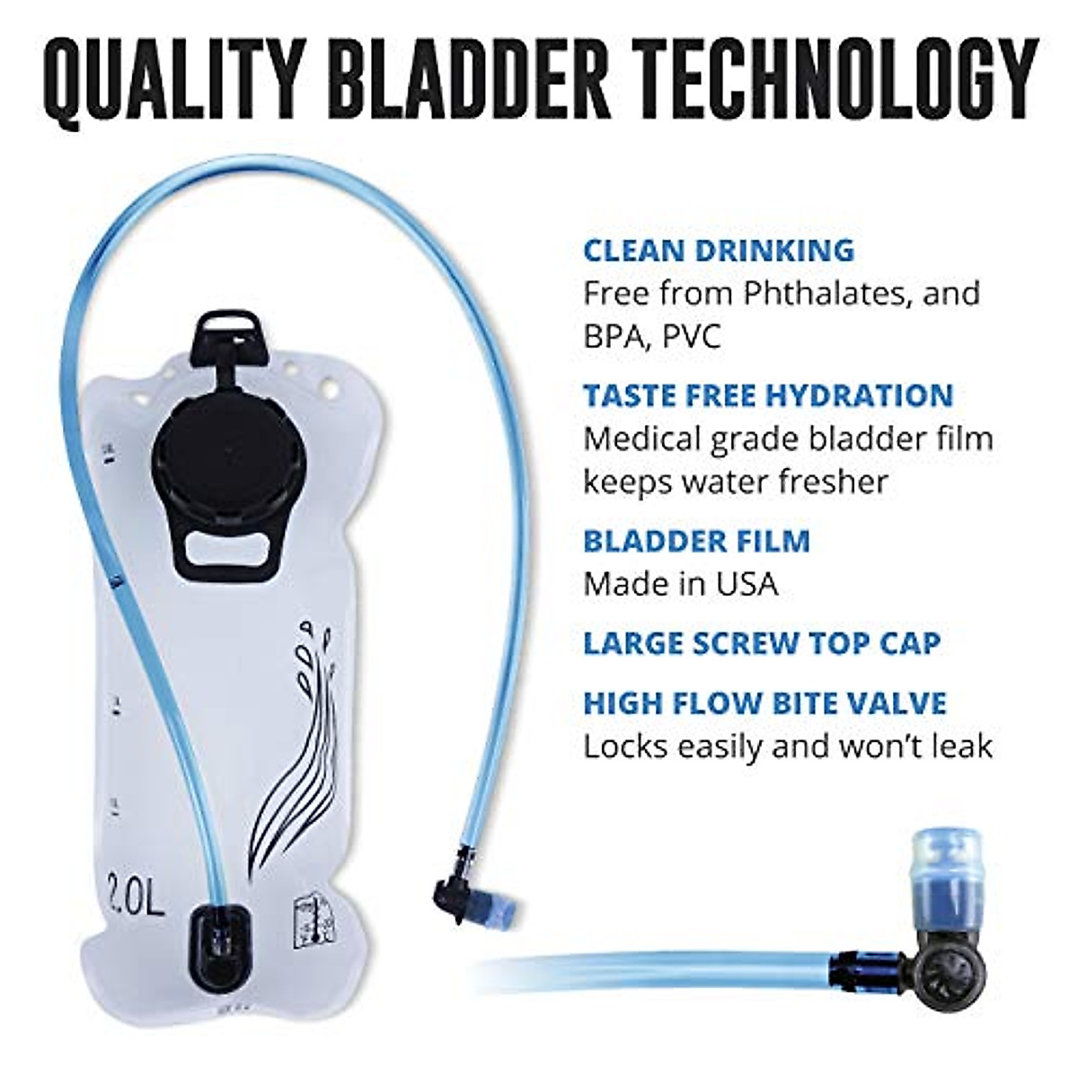 Vibrelli Hydration Pack & 2L Hydration Water Bladder - High Flow Bite Valve - Hydration Backpack with Storage - Lightweight Running Backpack, Also for Cycling, Hiking, Ski, Snow for Men, Women & Kids