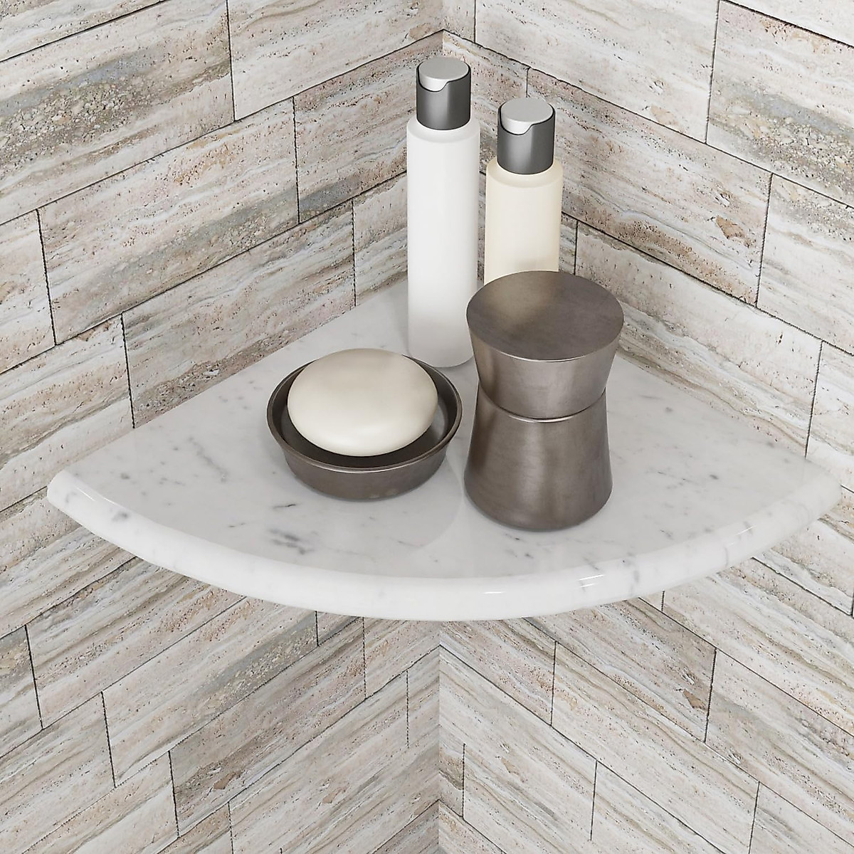 Diflart Marble Corner Shelf Polished 9 Inch, White Carrara Marble Corner Floating Shelves, Wall Mounted Marble Corner Shelves for Shower Bathroom Kitchen Pack of 1 Pcs