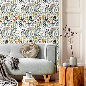 Livebor Floral Wallpaper Peel and Stick Wallpaper Floral Contact Paper 17.7inch x 118.1inch Modern Green Leaf Wallpaper Boho Floral Wallpaper Self Adhesive Wallpaper for Bedroom Leaves Wallpaper Vinyl