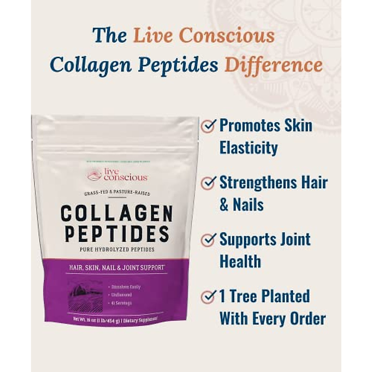 Collagen Peptides Powder - Naturally-Sourced Hydrolyzed Collagen Powder - Hair, Skin, Nail, and Joint Support - Type I & III Grass-Fed Collagen Supplements for Women and Men - 41 Servings - 16oz