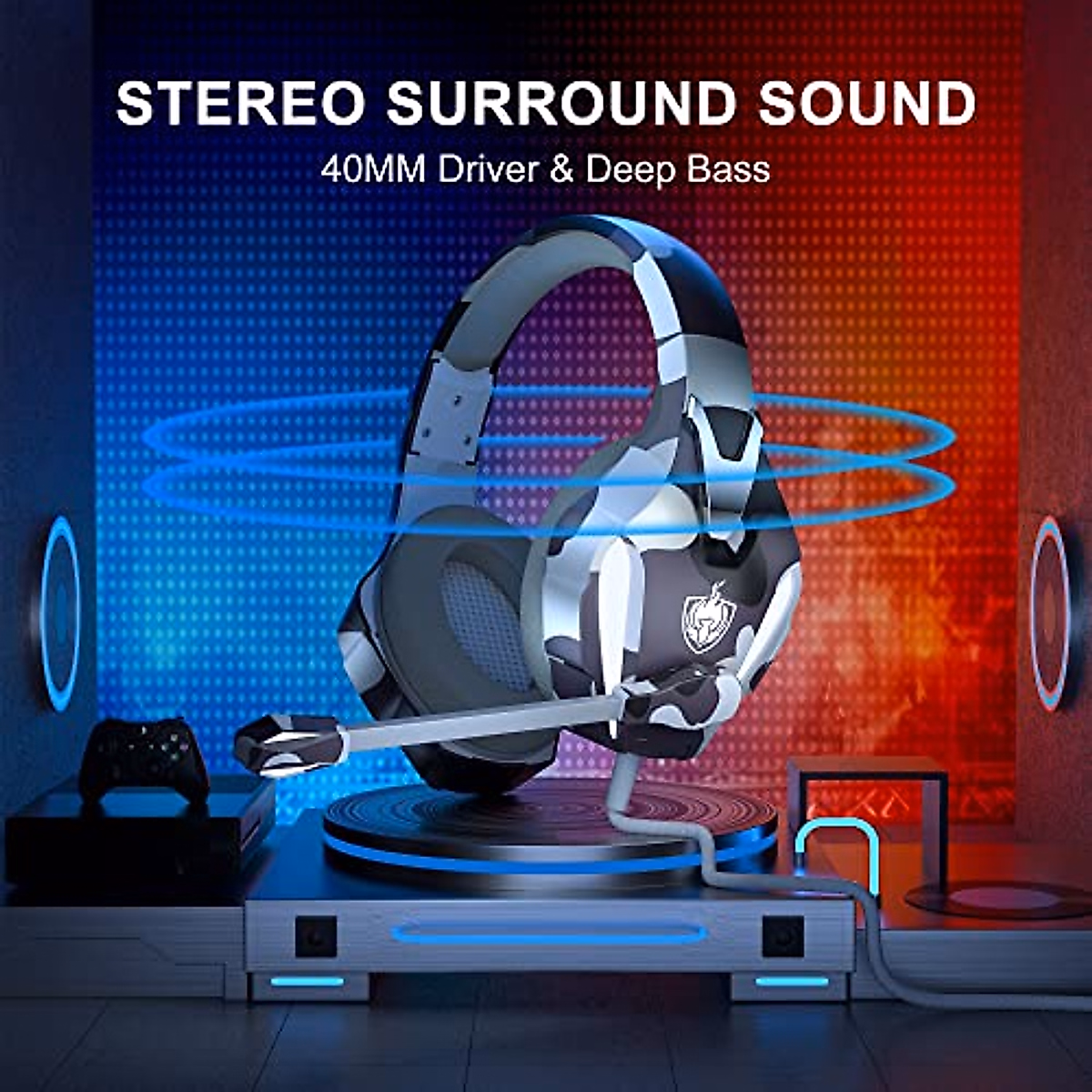 PHOINIKAS PS4 Gaming Headset for PC, PS5, Switch, H9 Xbox One Headset with Noise Cancelling Mic, Over Ear Stereo Headphones with Bass Surround (Camo)