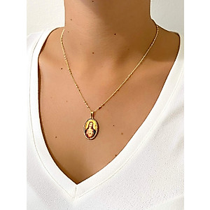 LESLIE BOULES Sacred Heart of Jesus Pendant Necklace for Women 18K Gold Plated Chain Religious Jewelry