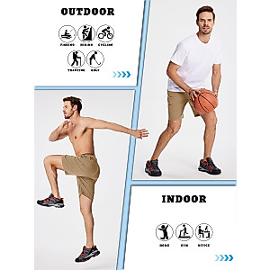 TACVASEN Athletic Shorts for Men Lightweight Quick Dry Running Gym Basketball Hiking Khaki Short with 3 Zipper Pockets