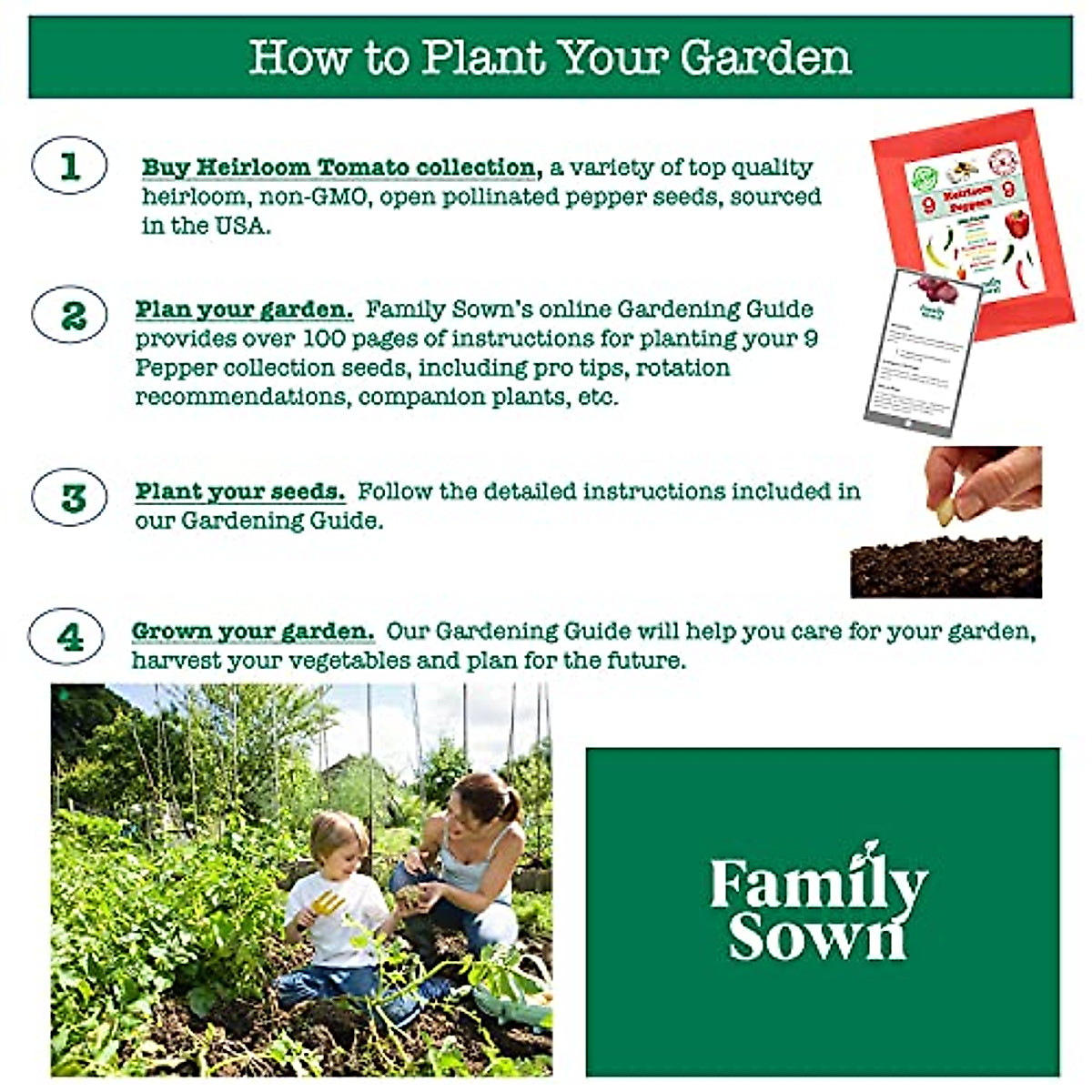 Heirloom Pepper Seeds by Family Sown - 9 Non GMO Sweet & Hot Pepper Seeds for Your Home Garden with Poblano Pepper Seeds, Habanero Seeds, Bell Pepper Seeds, Serrano and More in Our Seed Starter Kit