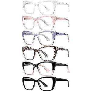 HOFANNO 6 Pack Stylish Reading Glasses for Women 1.5 Blue Light Blocking Readers Cateye Eyeglasses with Spring Hinge