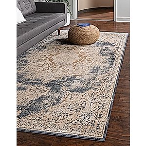 Unique Loom Chateau Collection Vintage, Distressed, Medallion, Rustic, Traditional Area Rug, 9' 0" x 12' 0", Beige/Navy Blue