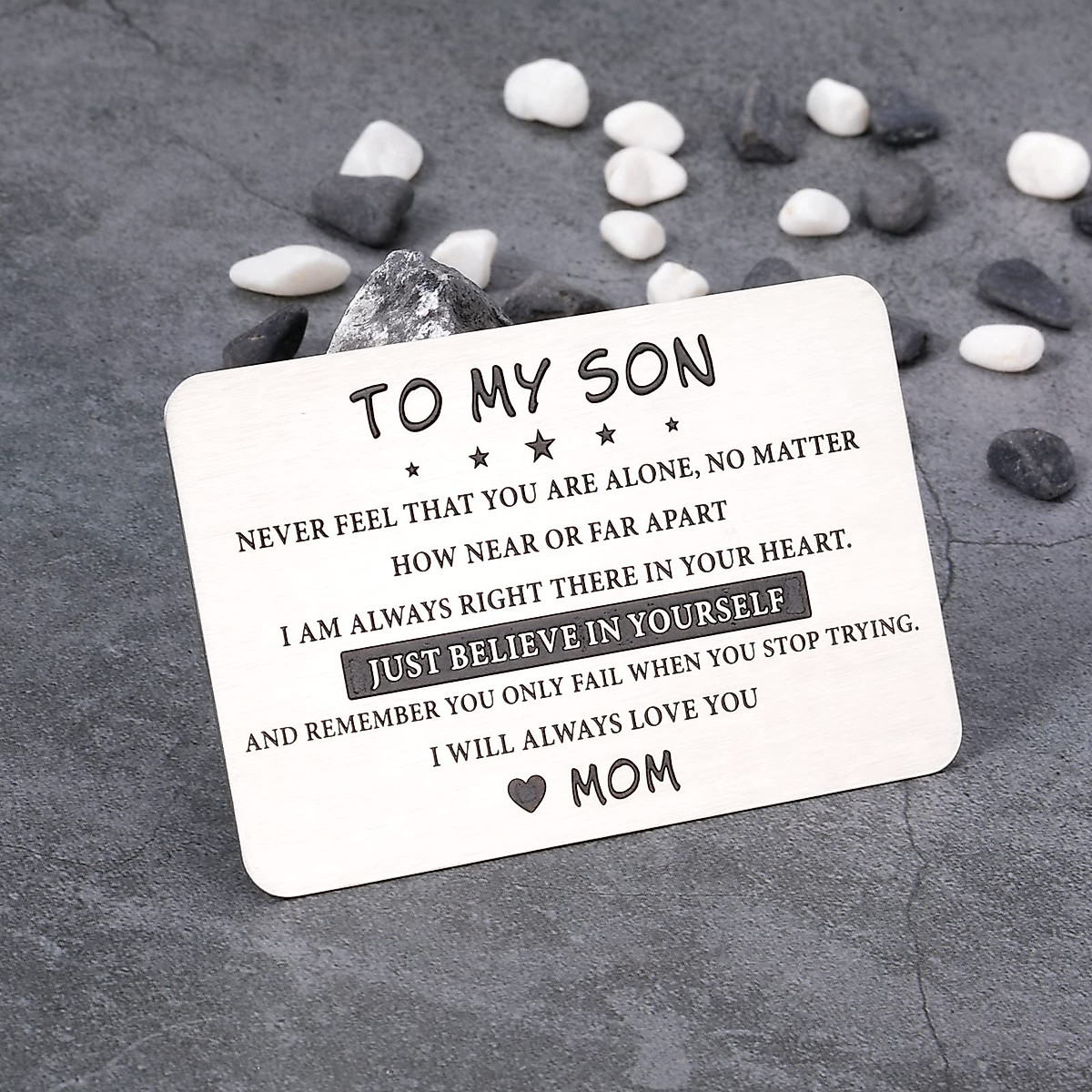 Omnitotimuse To My Son, Son Gifts from Mom Inspirational Wallet Insert Card for Son from Mom Graduation Birthday Gifts for Men Him Silver