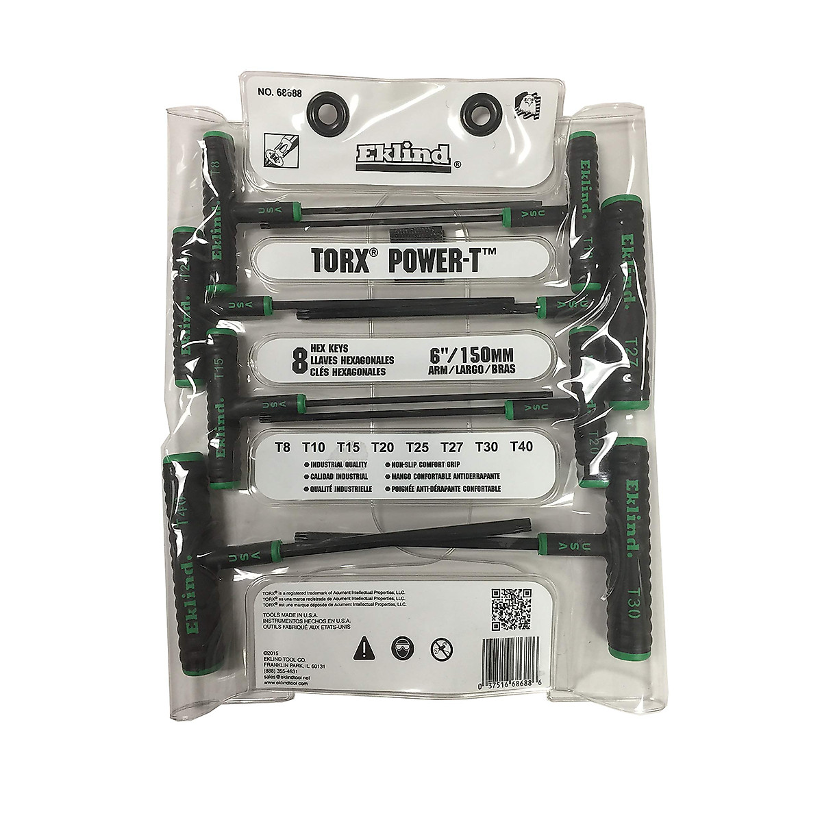 Eklind Tool 68688 Power-T Handle TORX Star Key Set, T8-T40, 8 Pieces