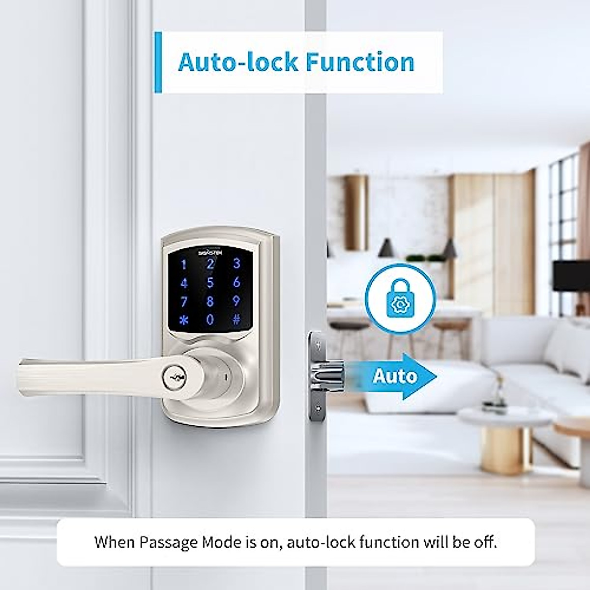 Signstek Keyless Entry Door Lock,Digital Smart Door Lock for Front Door,Keypad Door Lock with Handle and Security Key,Touchscreen,Easy Installation,Satin Nickel