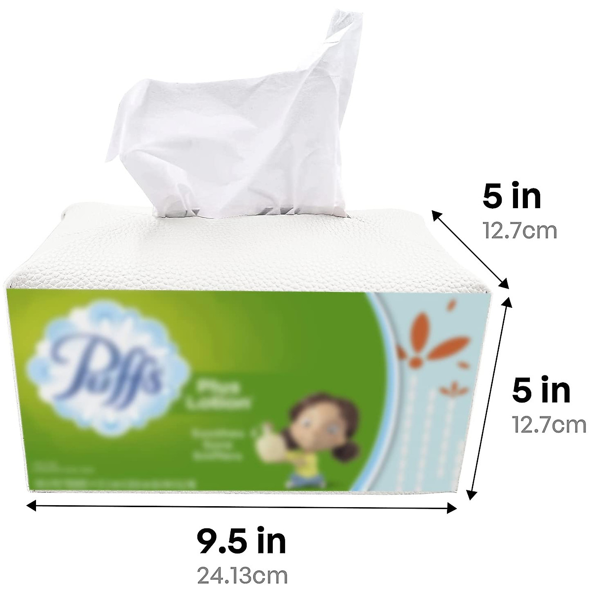 Carrotez Tissue Box Cover, [Refined] Modern PU Leather Rectangular Tissue Box Holder - Decorative Holder/Organizer for Bathroom Vanity Countertop, Night Stands, Office Desk 9.5"X5"X5" - White