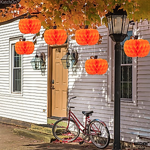 KatchOn, Pumpkin Table Centerpieces - Big 10 Inch, Pack of 6 | Honeycomb Paper Pumpkins for Thanksgiving Decorations for Table | Paper Pumpkins Party Decorations | Thanksgiving Decorations Indoor