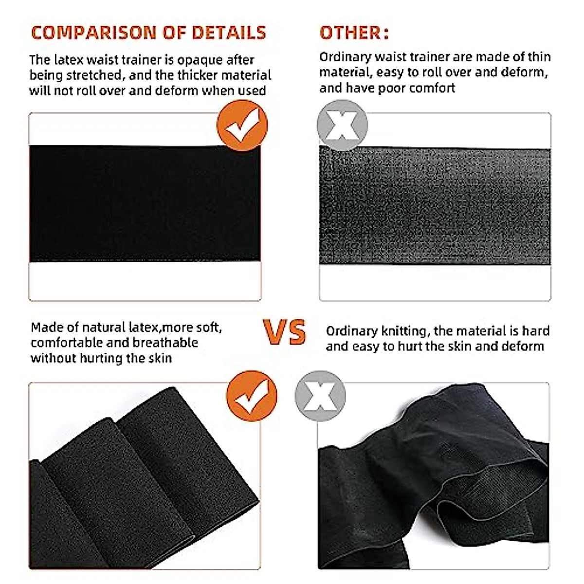 LWDUDE Upgrade Sweat Bands for Stomach Made of Natural Latex,Anti-curl Waist Trainers for Women Belly Fat .Waist Shaper for Women and Men is Suitable for Sports, Postpartum Recovery. Black