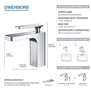 KIBI Infinity Single Handle Bathroom Vanity Sink Faucet with Pop Up Drain | Solid Brass Lavatory Faucet with High Arc Spout | Includes Water Hose for Easy Installation (Chrome Finish, KBF1006)