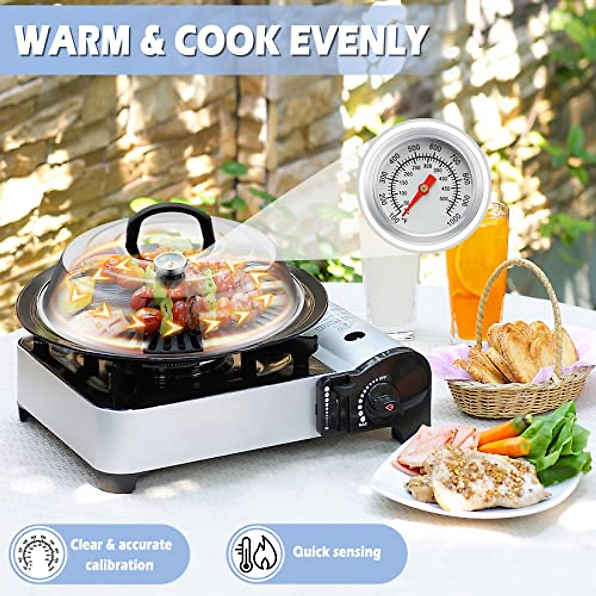 Joyfair 12 Inch Melting Dome with Built-in Thermometer, 2Pcs Stainless Steel Basting Cover Griddle Accessories for Outdoor Camping BBQ Grilling/Indoor Kitchen Cooking Steaming, Extra Thick Steel