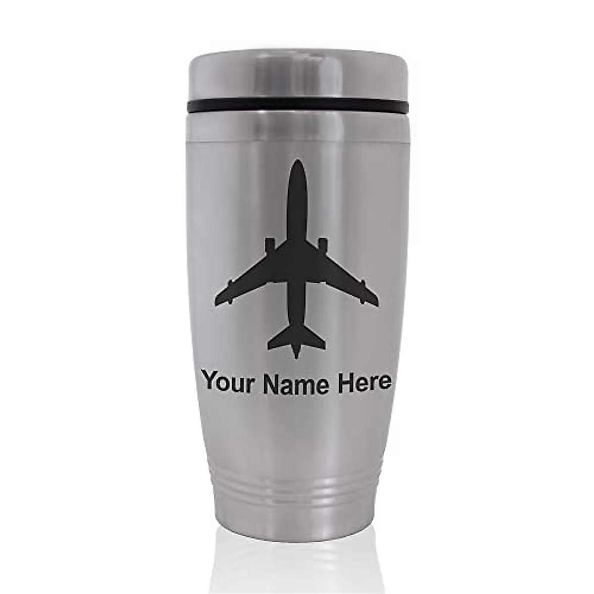SkunkWerkz Commuter Travel Mug, Jet Airplane, Personalized Engraving Included