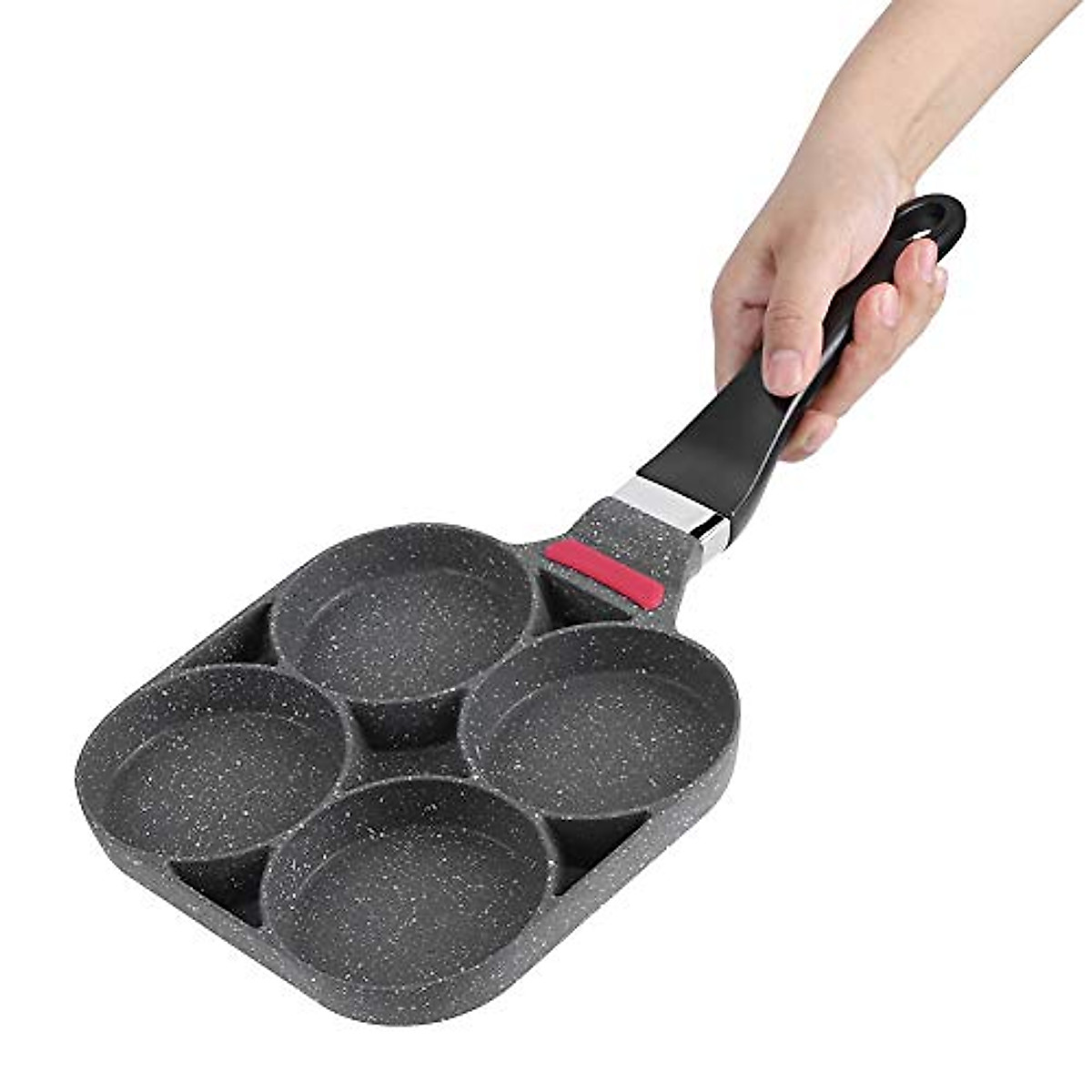 Household Kitchen Breakfast Pancake,Eye Pan Kitchen Breakfast Pancake Cooking Pan Aluminum Frying Pan Mold for Egg Hamburger with Handle(Open Flame)