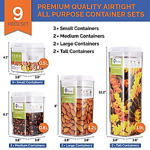 Airtight Food Storage Container Sets, Pantry Organization, Kitchen Organization, Pantry Containers, Larger Sizes with Interchangeable Lids,Premium Quality with Leak Proof Design -BPA FREE(9-Piece Set)