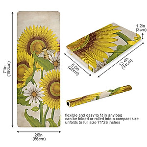 OTVEE Honey Bees And Wildflowers Yoga Mat for Women Non Slip Ultra Thin 1 MM Travel Yoga Mat with Carrying Bag Suede Fitness Exercise Mat for Yoga Pilates Workout Routines Camping