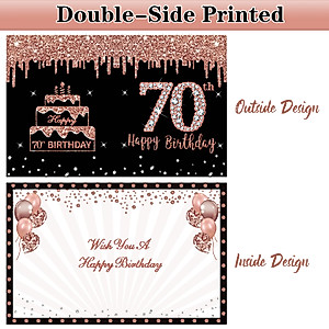 Kuxriox Large 70th Birthday Card With Envelope, Extra Big Guest Book Rose Gold 70th Birthday Greeting Card Women, Giant 70th Bday Card Gifts Party Supplies, Jumbo Seventy Bday Card(14 x 22 IN)